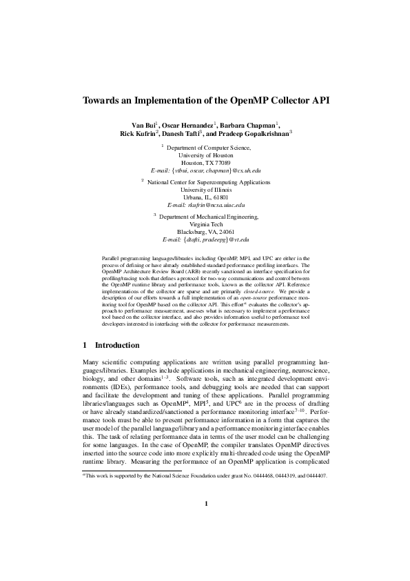 Pdf Towards An Implementation Of The Openmp Collector Api