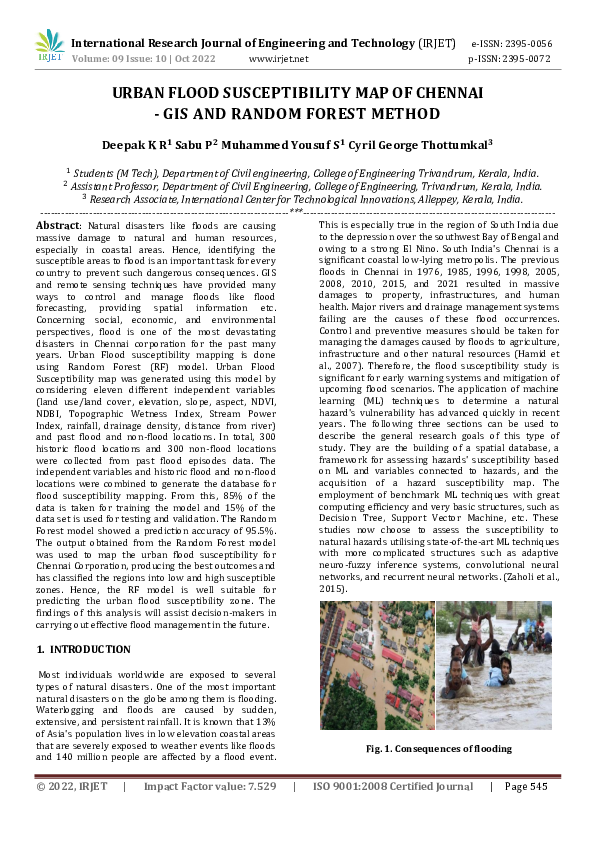 (PDF) URBAN FLOOD SUSCEPTIBILITY MAP OF CHENNAI -GIS AND RANDOM FOREST METHOD