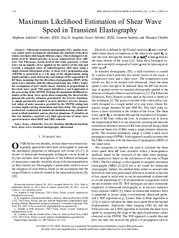 (PDF) Maximum Likelihood Estimation of Shear Wave Speed in Transient Elastography