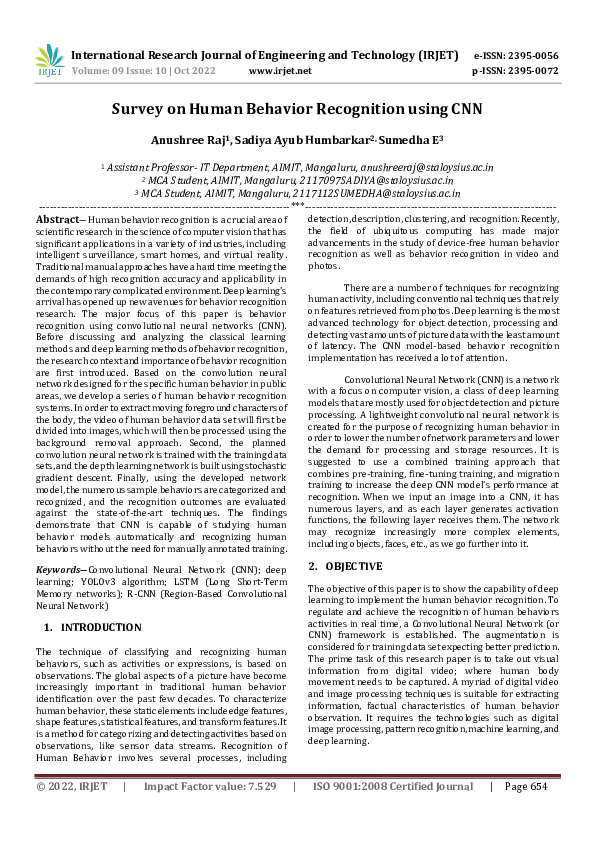 (PDF) Survey on Human Behavior Recognition using CNN