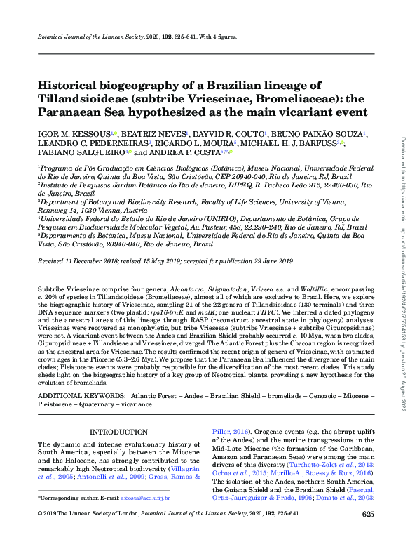 (PDF) Historical biogeography of a Brazilian lineage of Tillandsioideae ...