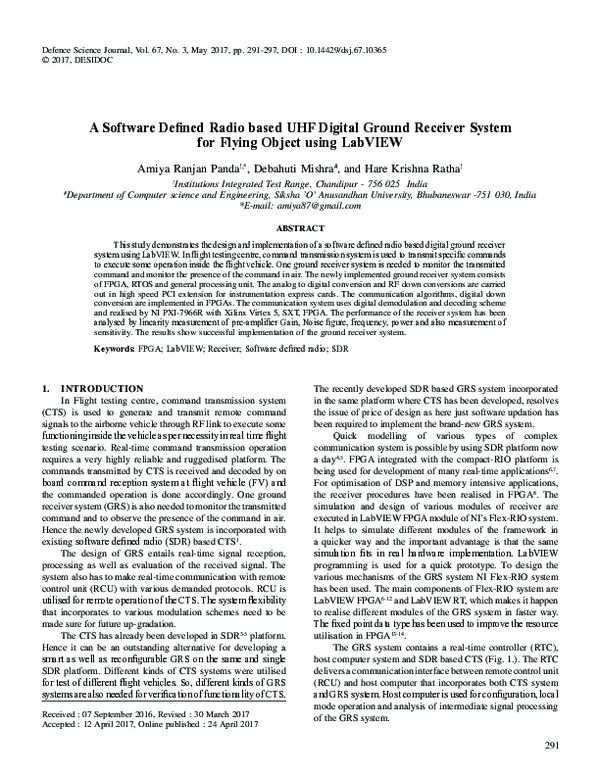 Pdf A Software Defined Radio Based Uhf Digital Ground Receiver System For Flying Object Using