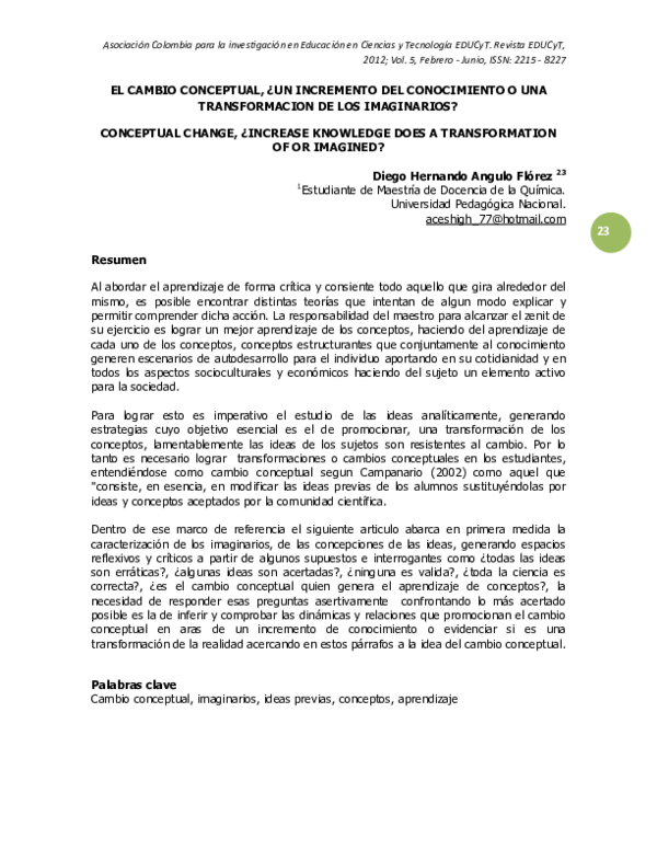 (PDF) El cambio conceptual, ¿un incremento del conocimiento o una transformacion de los imaginarios?