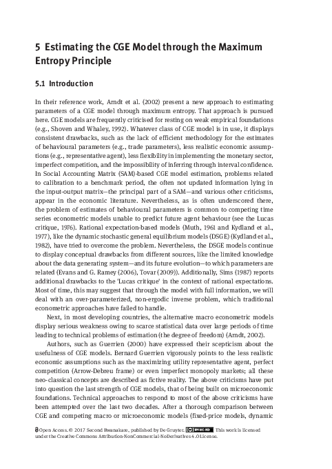 (PDF) 5 Estimating the CGE Model through the Maximum Entropy Principle | Second Bwanakare ...