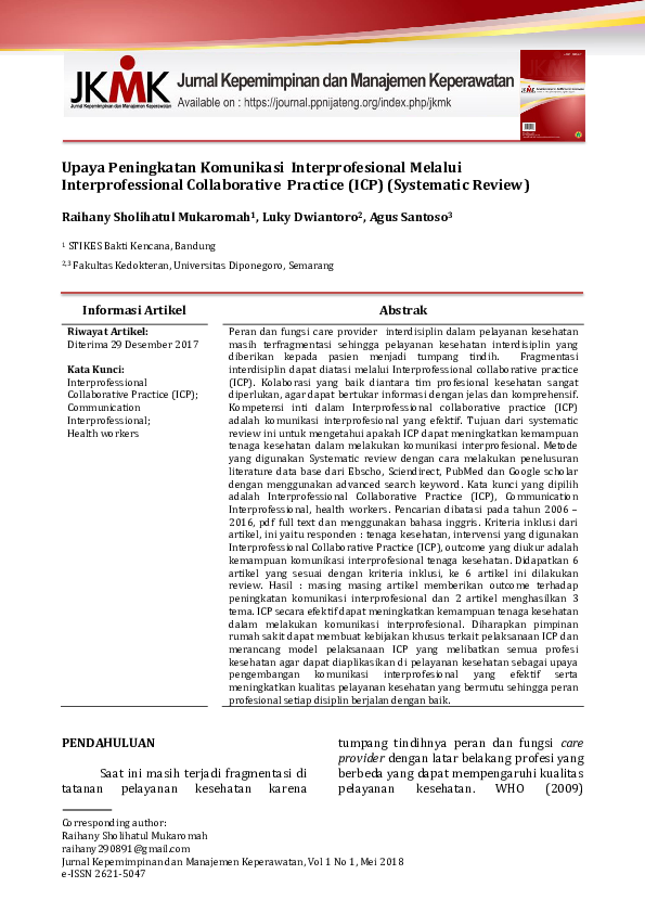(PDF) Upaya Peningkatan Komunikasi Interprofesional Melalui Interprofessional Collaborative ...