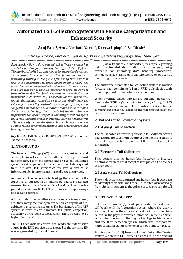 (PDF) Automated Toll Collection System with Vehicle Categorization and ...