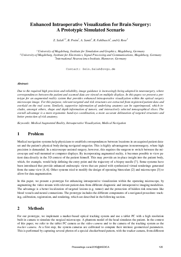 Pdf Enhanced Intraoperative Visualization For Brain Surgery A Prototypic Simulated Scenario