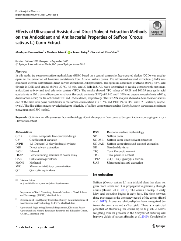 (PDF) Effects of Ultrasound-Assisted and Direct Solvent Extraction Methods on the Antioxidant ...