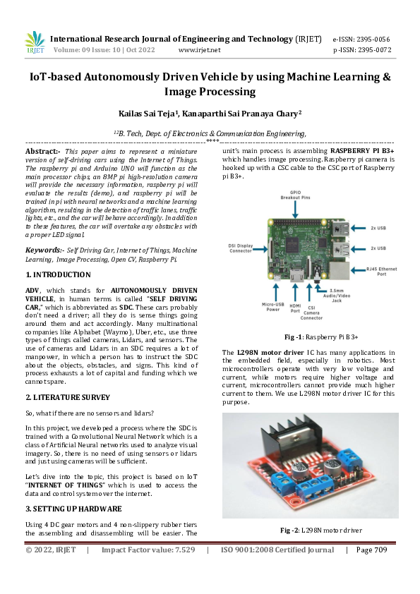 (PDF) IoT-based Autonomously Driven Vehicle by using Machine Learning & Image Processing