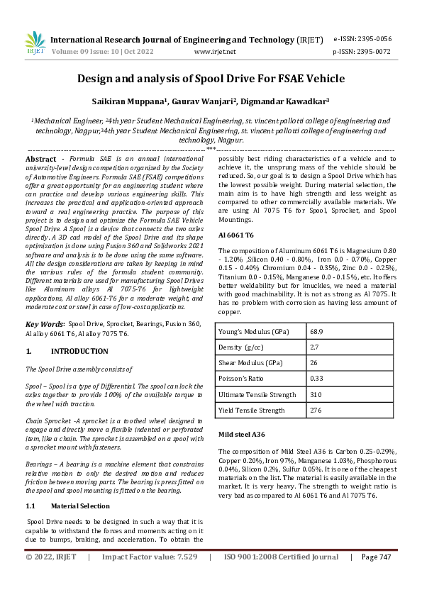 (PDF) Design and analysis of Spool Drive For FSAE Vehicle