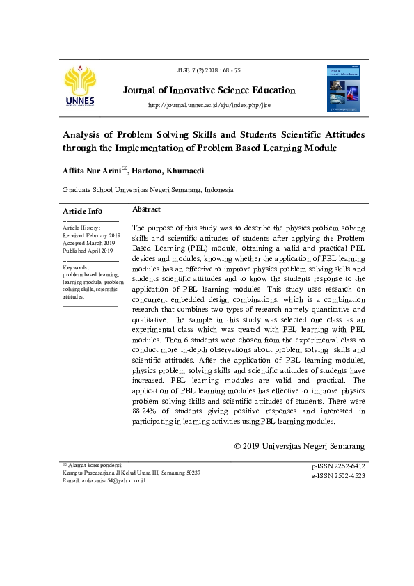(PDF) Analysis of Problem Solving Skills and Students Scientific Attitudes through the ...