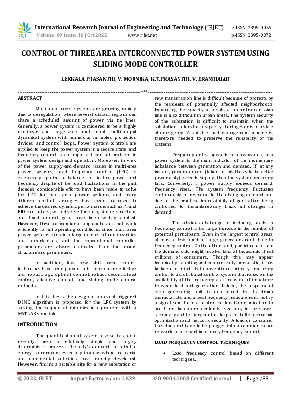 Pdf Control Of Three Area Interconnected Power System Using Sliding Mode Controller
