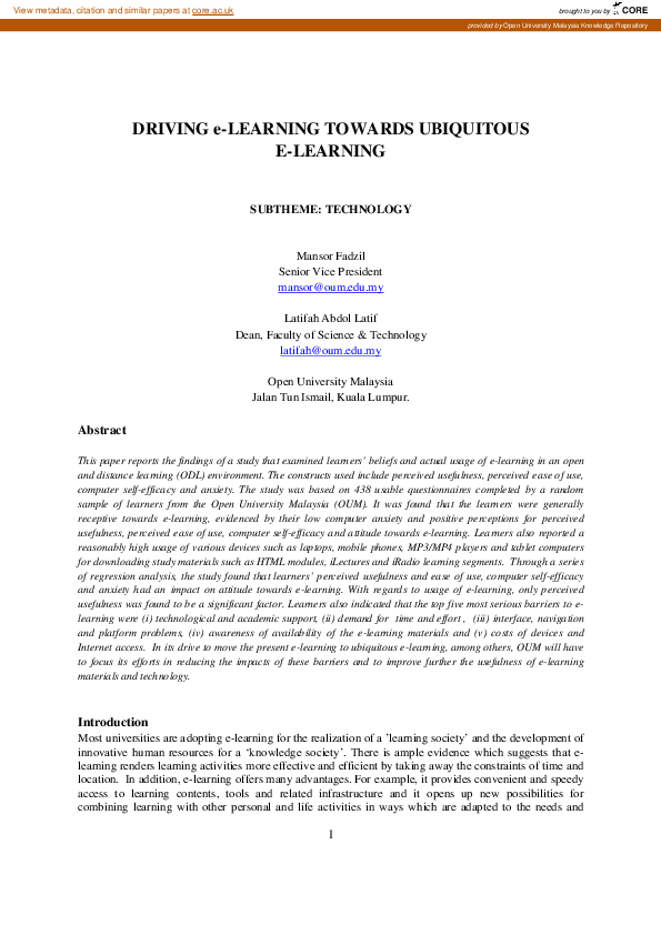 (PDF) Driving e-learning towards ubiquitous e-learning