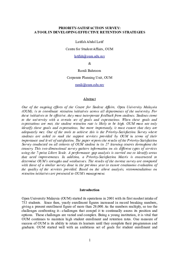 (PDF) Priority satisfaction survey: a tool in developing effective retention strategies