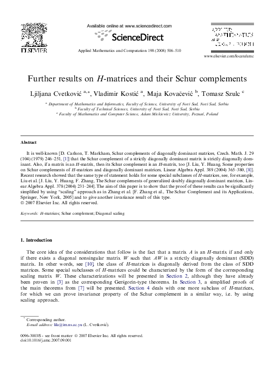 (PDF) Further results on H-matrices and their Schur complements