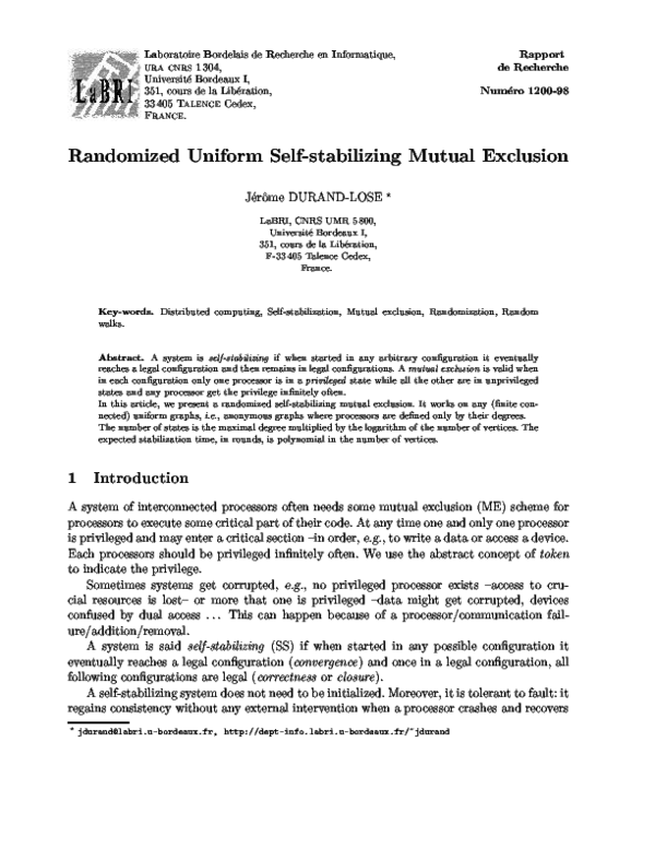 (PDF) Randomized uniform self-stabilizing mutual exclusion