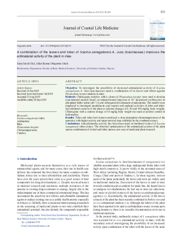 (PDF) A combination of the leaves and tuber of Icacina senegalensis A ...