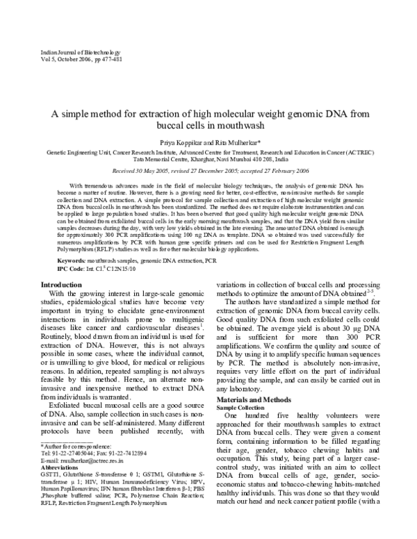 (PDF) A simple method for extraction of high molecular weight genomic ...