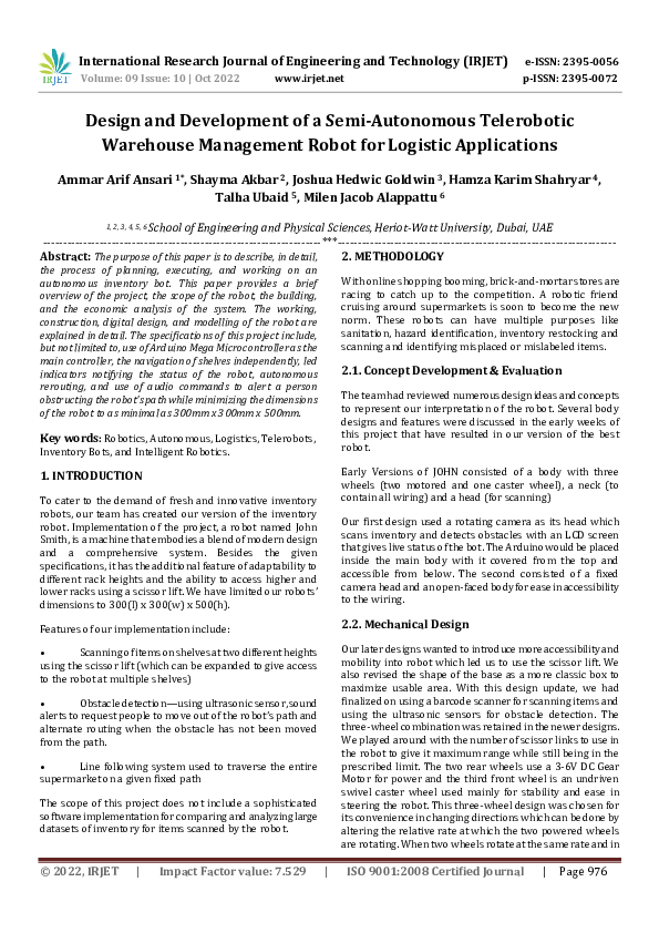 Pdf Design And Development Of A Semi Autonomous Telerobotic Warehouse