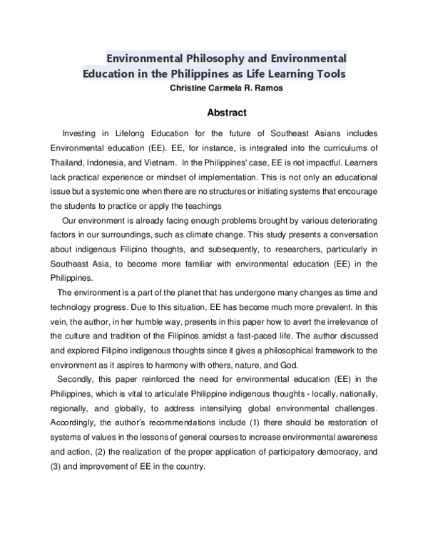 (PDF) Environmental Philosophy and Environmental Education in the ...