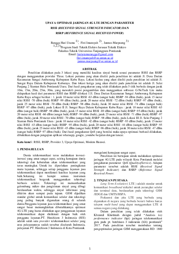 (PDF) Upaya Optimasi Jaringan 4G Lte Dengan Parameter Rssi (Received ...