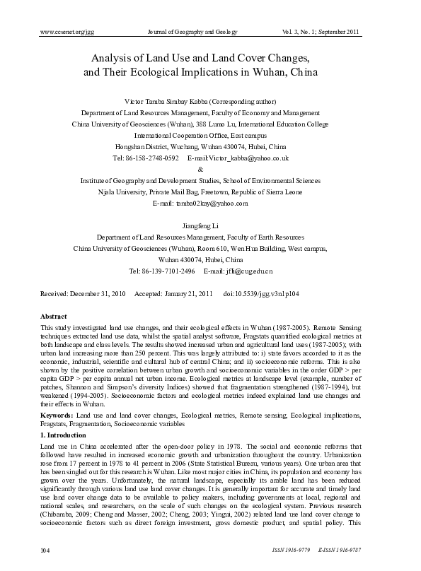 (PDF) Analysis of land use and land cover changes and their impact on ...