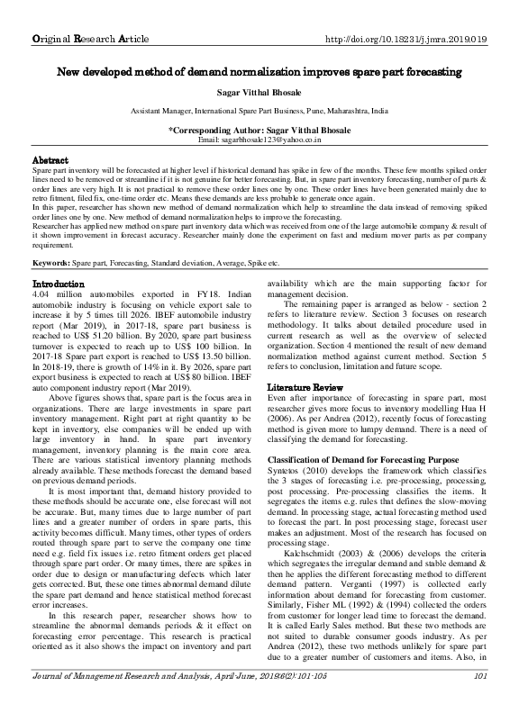 (PDF) New developed method of demand normalization improves spare part forecasting
