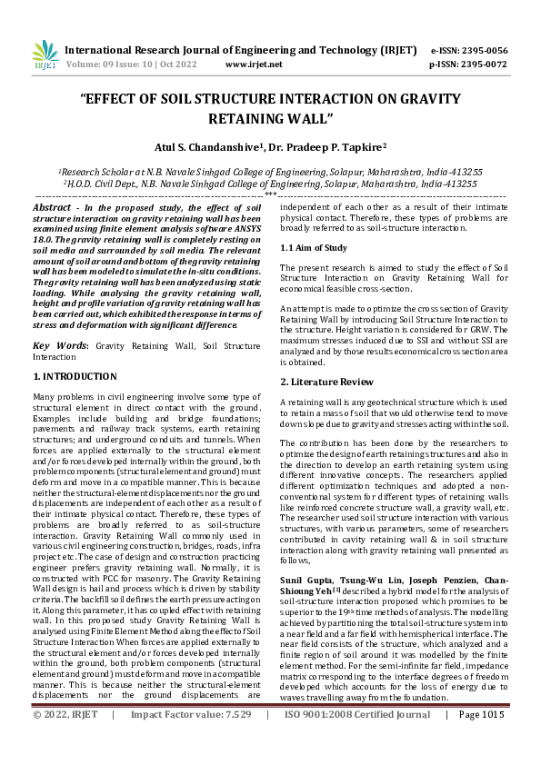 (PDF) "EFFECT OF SOIL STRUCTURE INTERACTION ON GRAVITY RETAINING WALL"