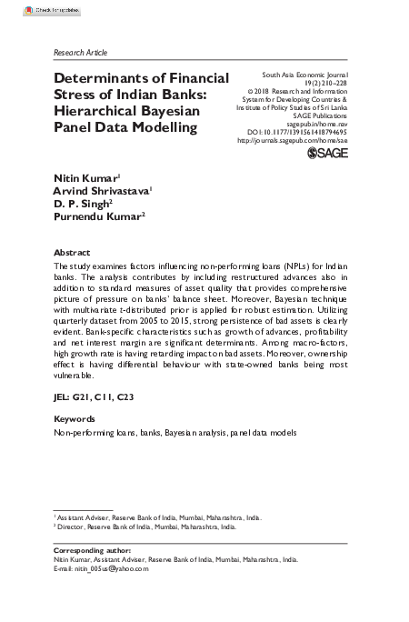 (PDF) Determinants of Financial Stress of Indian Banks
