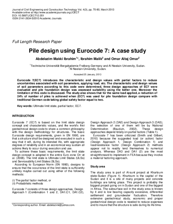(PDF) Pile design using Eurocode 7: A case study | Abdelazim Makki ...
