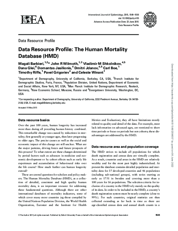 Pdf Data Resource Profile The Human Mortality Database Hmd