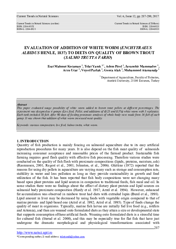 (PDF) Evaluation of Addition of White Worm (Enchytraeus Albidus Henle ...