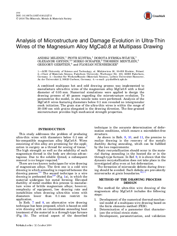 Analysis of Microstructure and Damage Evolution in Ultra-Thin Wires of ...