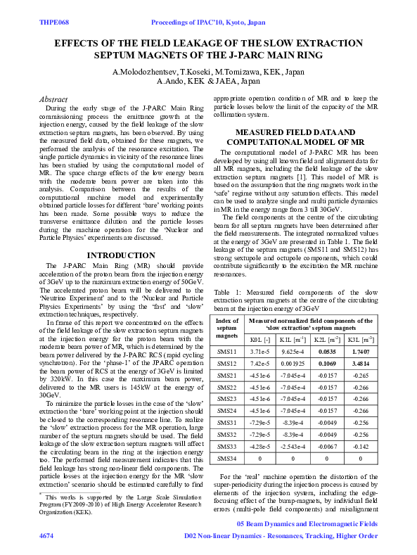 (PDF) Effects of the Field Leakage of the Slow Extraction Septum ...