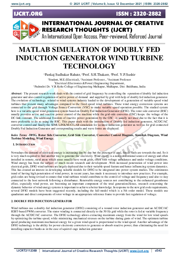 (PDF) Matlab Simulation of Doubly Fed Induction Generator Wind Turbine Technology