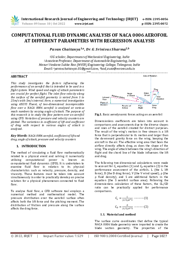 (PDF) COMPUTATIONAL FLUID DYNAMIC ANALYSIS OF NACA 0006 AEROFOIL AT DIFFERENT PARAMETERS WITH ...