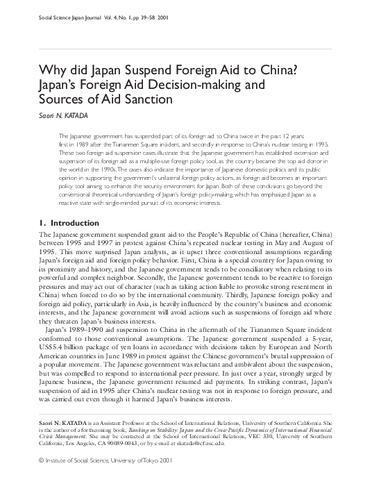 (PDF) Why did Japan suspend foreign aid to China? Japan's foreign aid ...