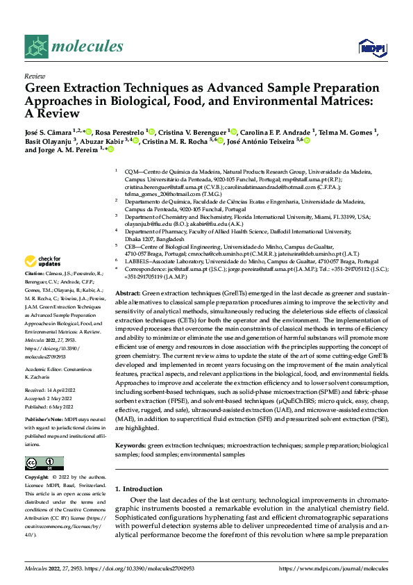 (PDF) Green Extraction Techniques as Advanced Sample Preparation Approaches in Biological, Food ...