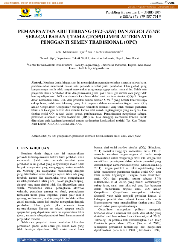 Pemanfaatan Abu Terbang Fly Ash Dan Silica Fume Sebagai Bahan Utama Geopolimer Alternatif