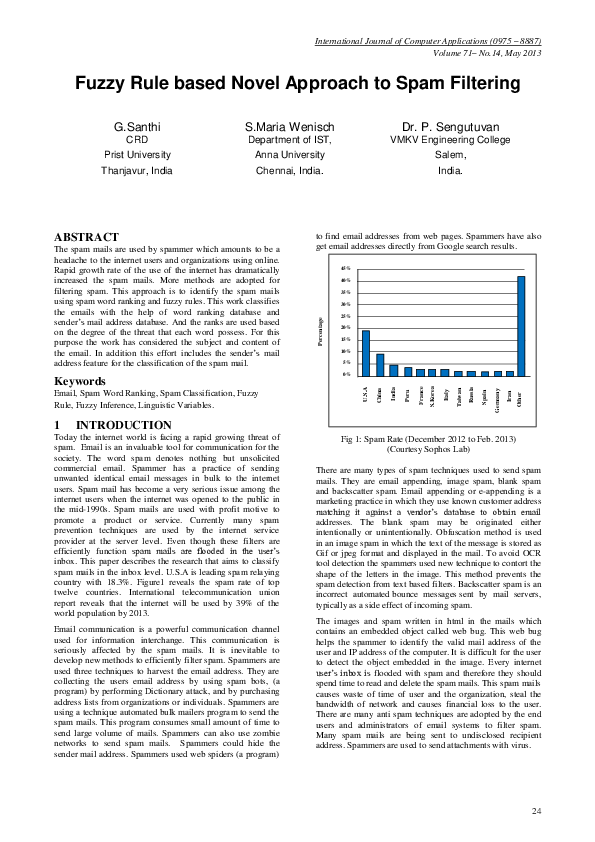 (PDF) Fuzzy Rule based Novel Approach to Spam Filtering (PDF) Fuzzy Rule based Novel Approach to Spam Filtering
