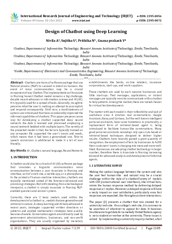 (PDF) Design of Chatbot using Deep Learning (PDF) Design of Chatbot using Deep Learning