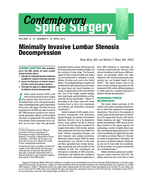 (PDF) Minimally Invasive Lumbar Stenosis Decompression