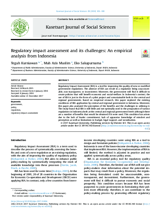 (PDF) Regulatory impact assessment and its challenges: An empirical analysis from Indonesia