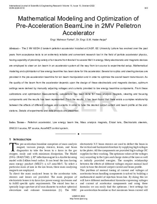 (PDF) Mathematical Modeling and Optimization of Pre-Acceleration Beam Line in 2MV Pelletron ...