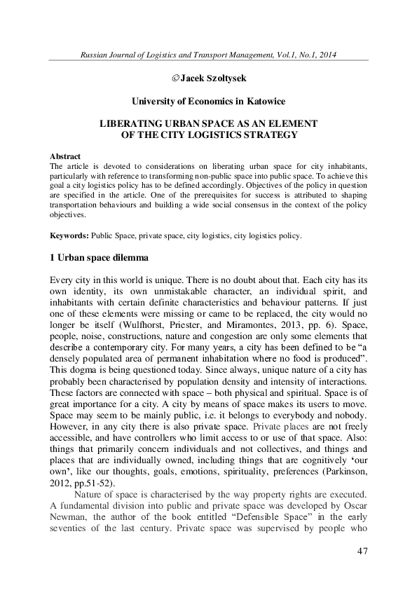 (PDF) Liberating Urban Space as an Element of the City Logistics Strategy