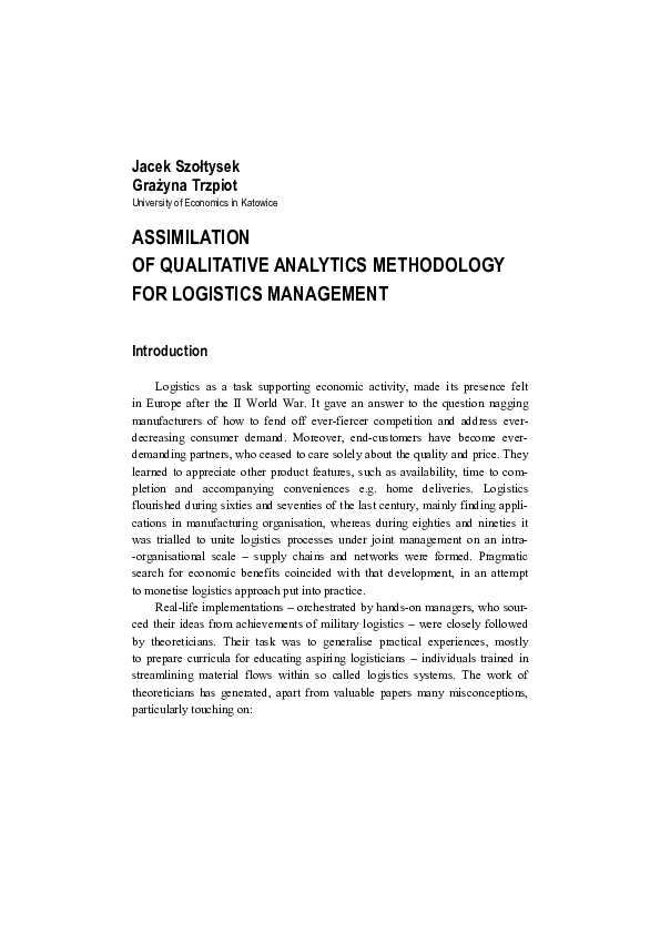 (PDF) Assimilation of Qualitative Analytics Methodology for Logistics ...