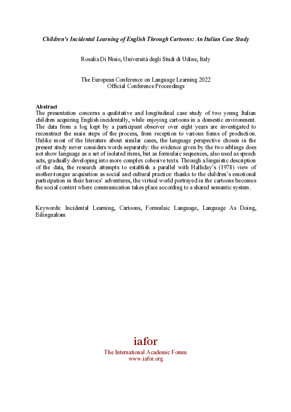 (PDF) Children’s Incidental Learning of English Through Cartoons: An ...