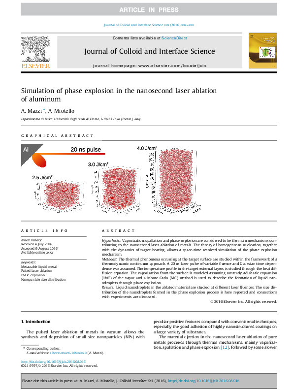 (PDF) Simulation of phase explosion in the nanosecond laser ablation of ...
