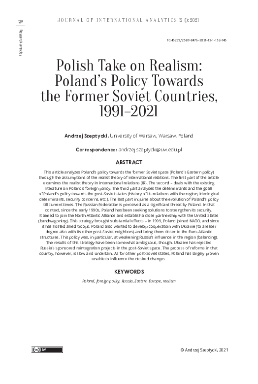 (PDF) Polish Take on Realism: Poland’s Policy Towards the Former Soviet ...
