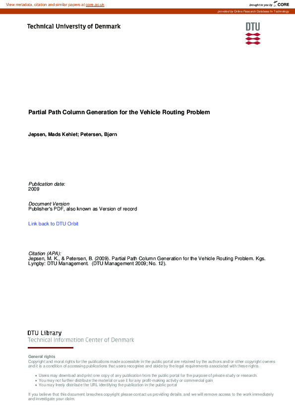 Pdf Partial Path Column Generation For The Vehicle Routing Problem With Time Windows 3341